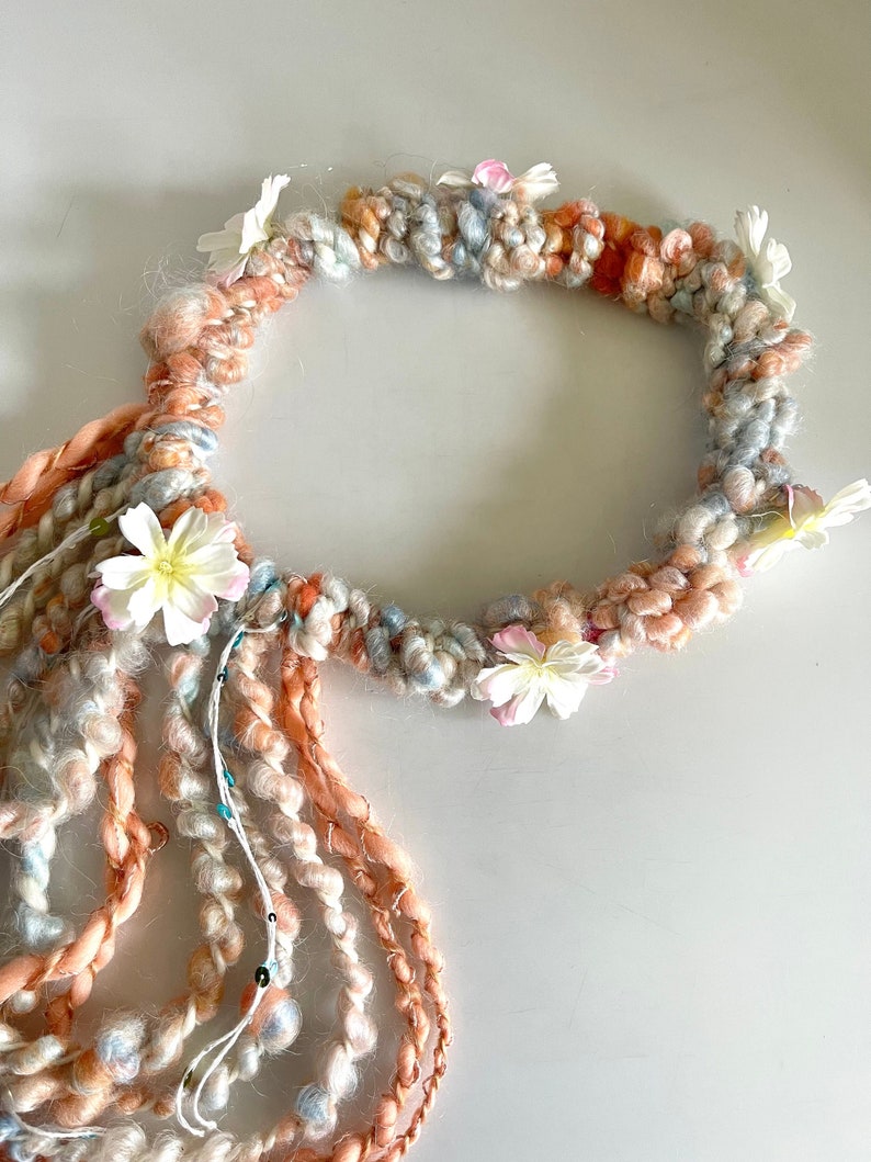 Romantic Flower Crown - Peach and Blue Crown for Women - Fairy Floral ...