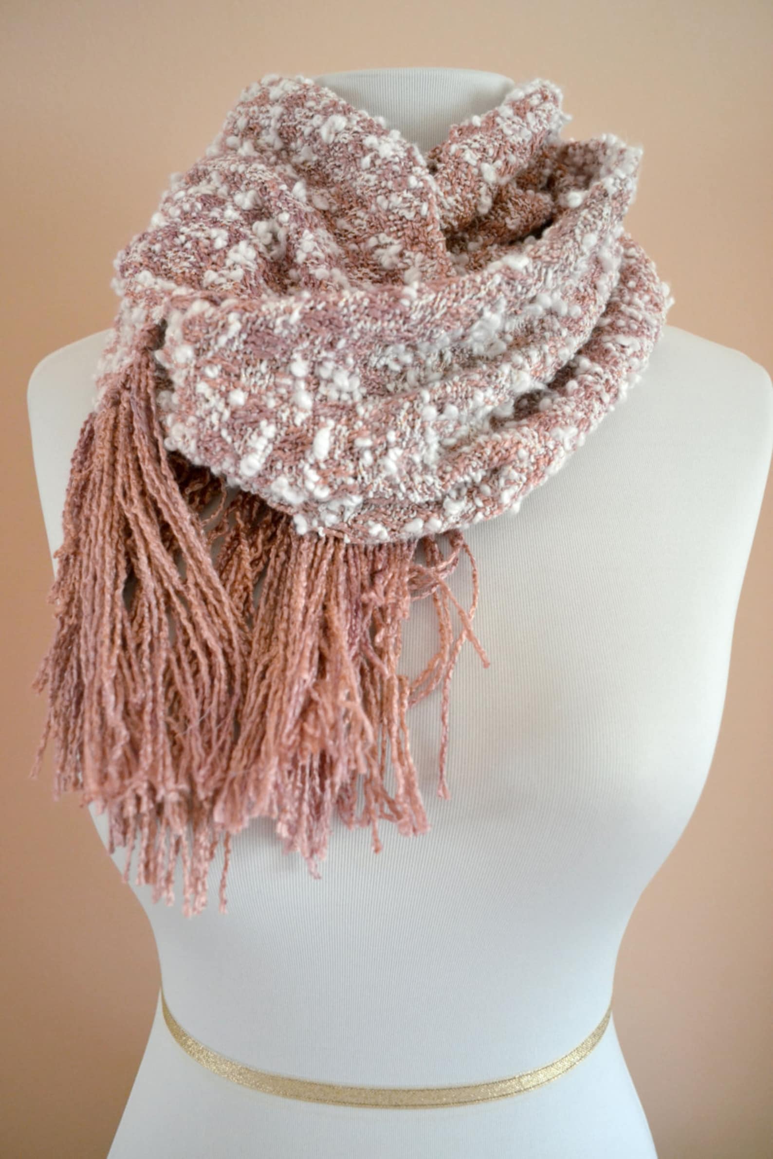 Woven Textured Scarf, Pink, Peach, and White Handwoven Boucle Scarf ...