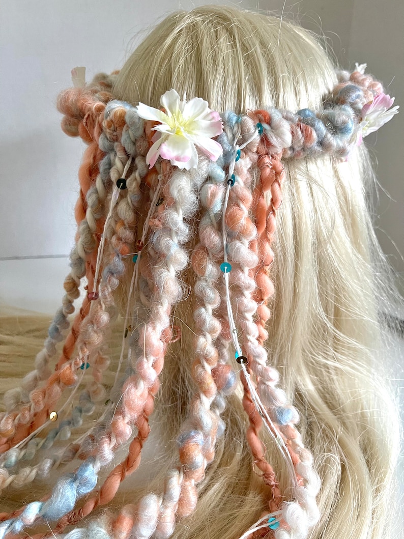 Romantic Flower Crown - Peach and Blue Crown for Women - Fairy Floral ...