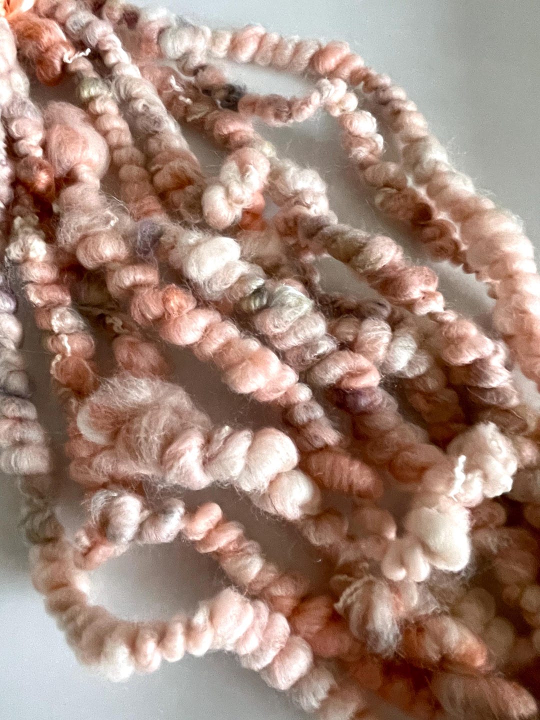 Peach and White Handspun Chunky Weaving Yarn, Pastel Yarn, Scrappy Art ...