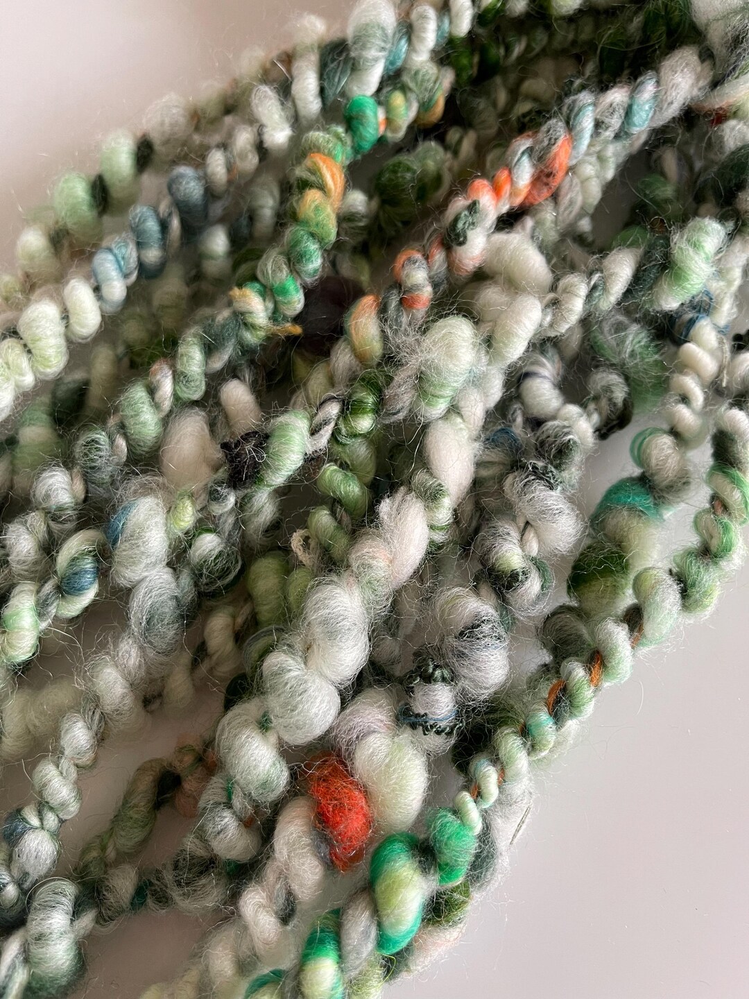 Irish Spring Scrappy Green Art Yarn for Weaving, Handspun Chunky Yarn ...