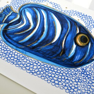 Indigo Fish Art Blue Tropical Wall Decor Striped Fish - Etsy