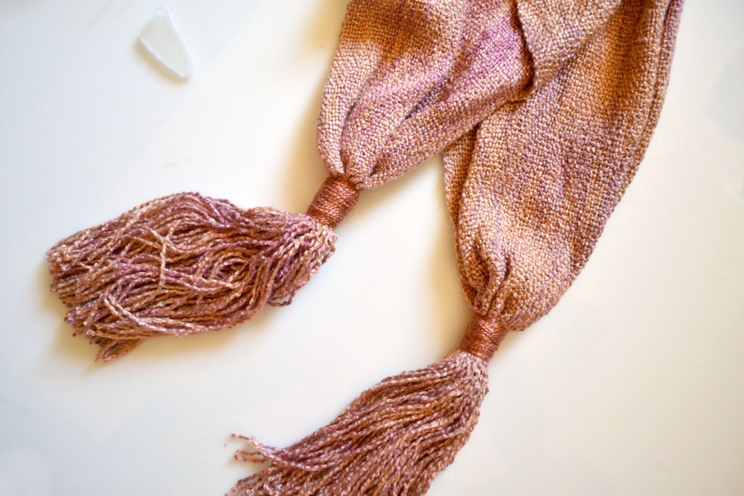 Dusty Rose Tassel Scarf, Handwoven, Hand Dyed, Ikat, Mauve Scarf, Rayon ...