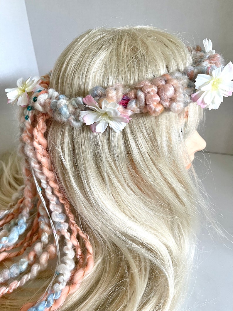 Romantic Flower Crown - Peach and Blue Crown for Women - Fairy Floral ...
