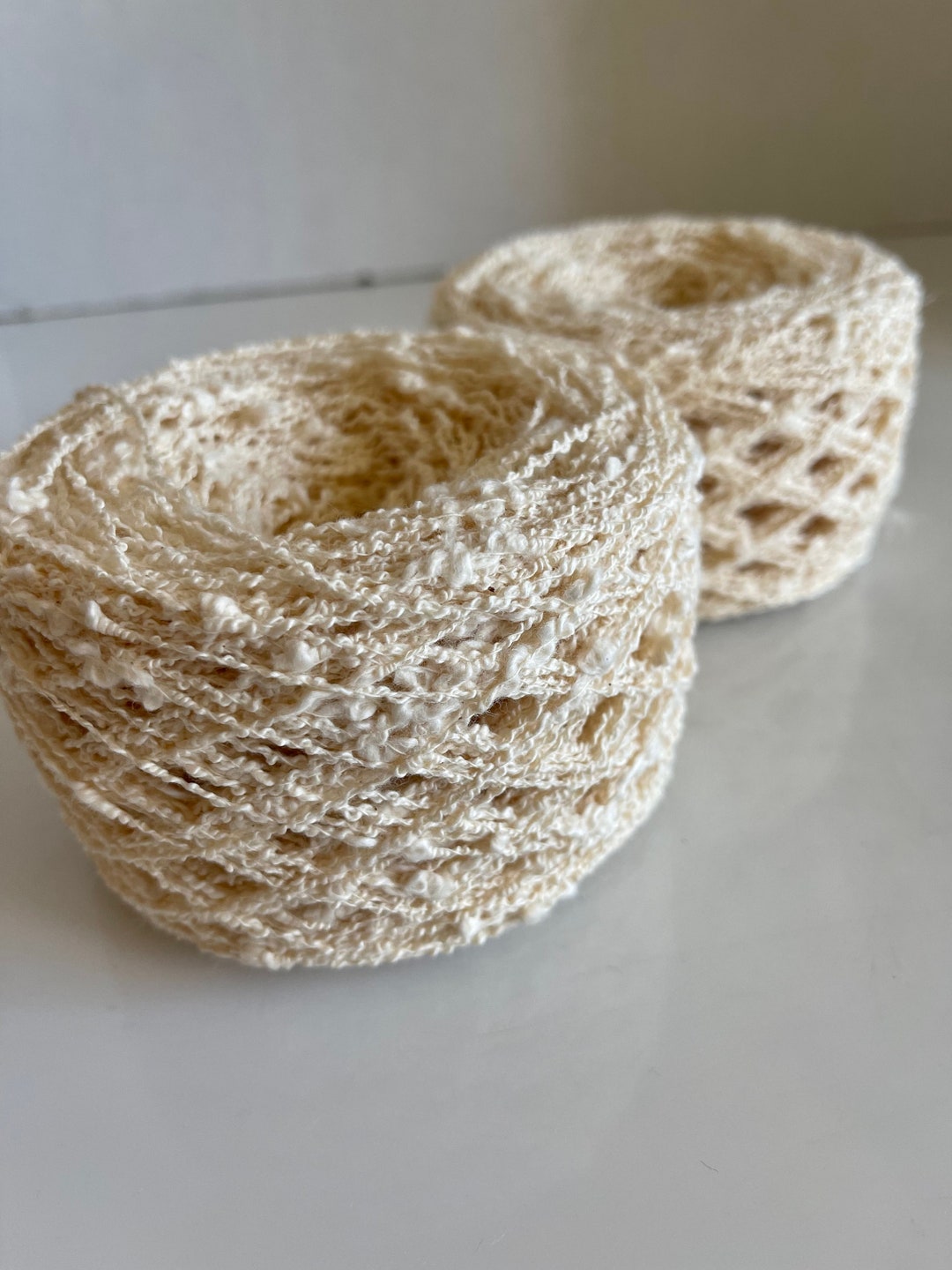 Cotton Boucle Slub Yarn, Textured Yarn, Lvory Cream Colored Yarn ...