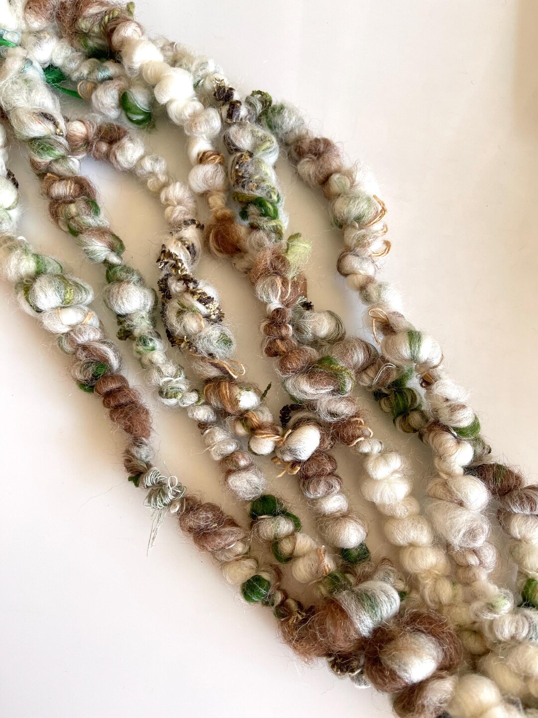 Pine Tree, Handspun Brown and Green Chunky Yarn, Scrappy Art Yarn, 4.5 ...