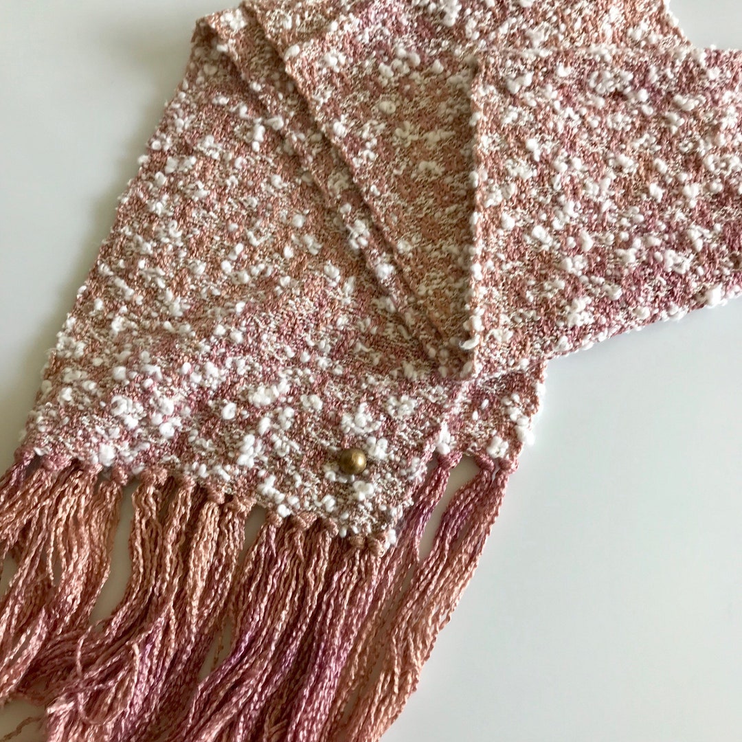 Woven Textured Scarf, Pink, Peach, and White Handwoven Boucle Scarf ...