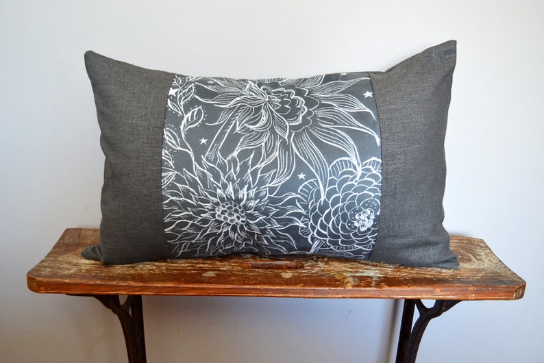 Grey and White Pillow Gray Floral Pillow 14x22 Lumbar | Etsy