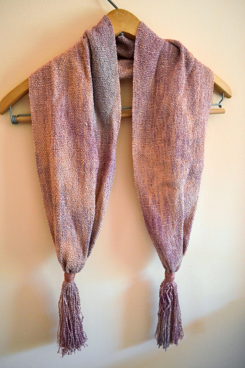 Dusty Rose Tassel Scarf, Handwoven, Hand Dyed, Ikat, Mauve Scarf, Rayon ...