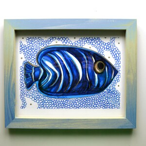 Indigo Fish Art Blue Tropical Wall Decor Striped Fish - Etsy