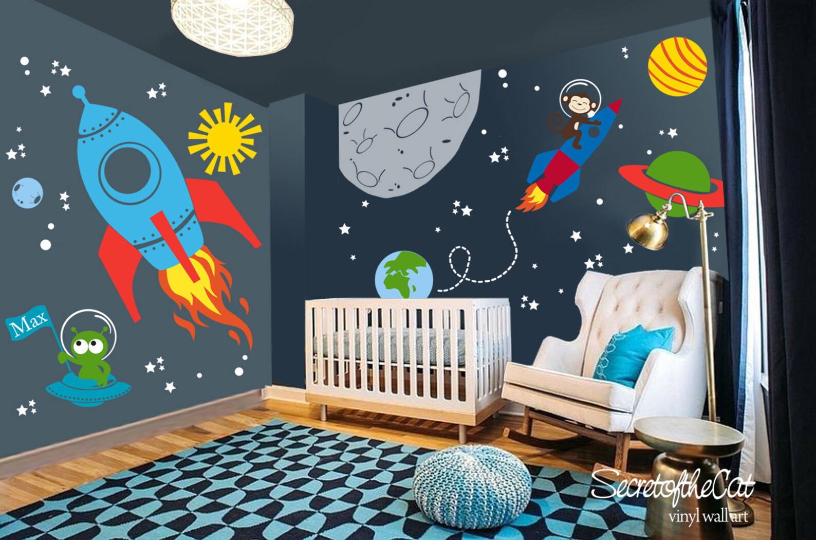 Outer Space Wall Decal Stars Planets Astronaut Rocket Ship - Etsy