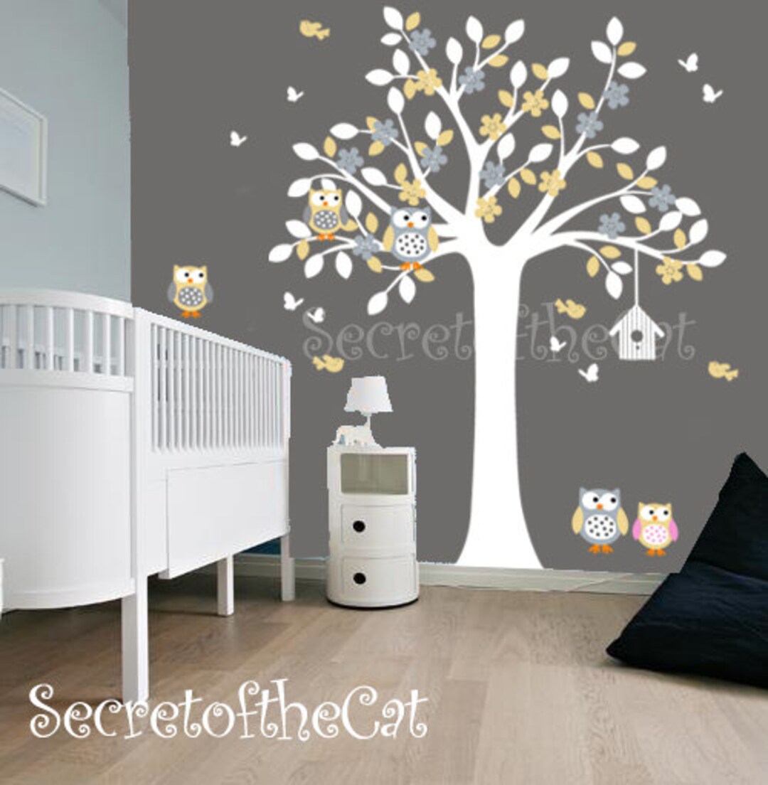 Nursery Wall Decal-wall Decal Nursery - Tree With Ows and Birds ...
