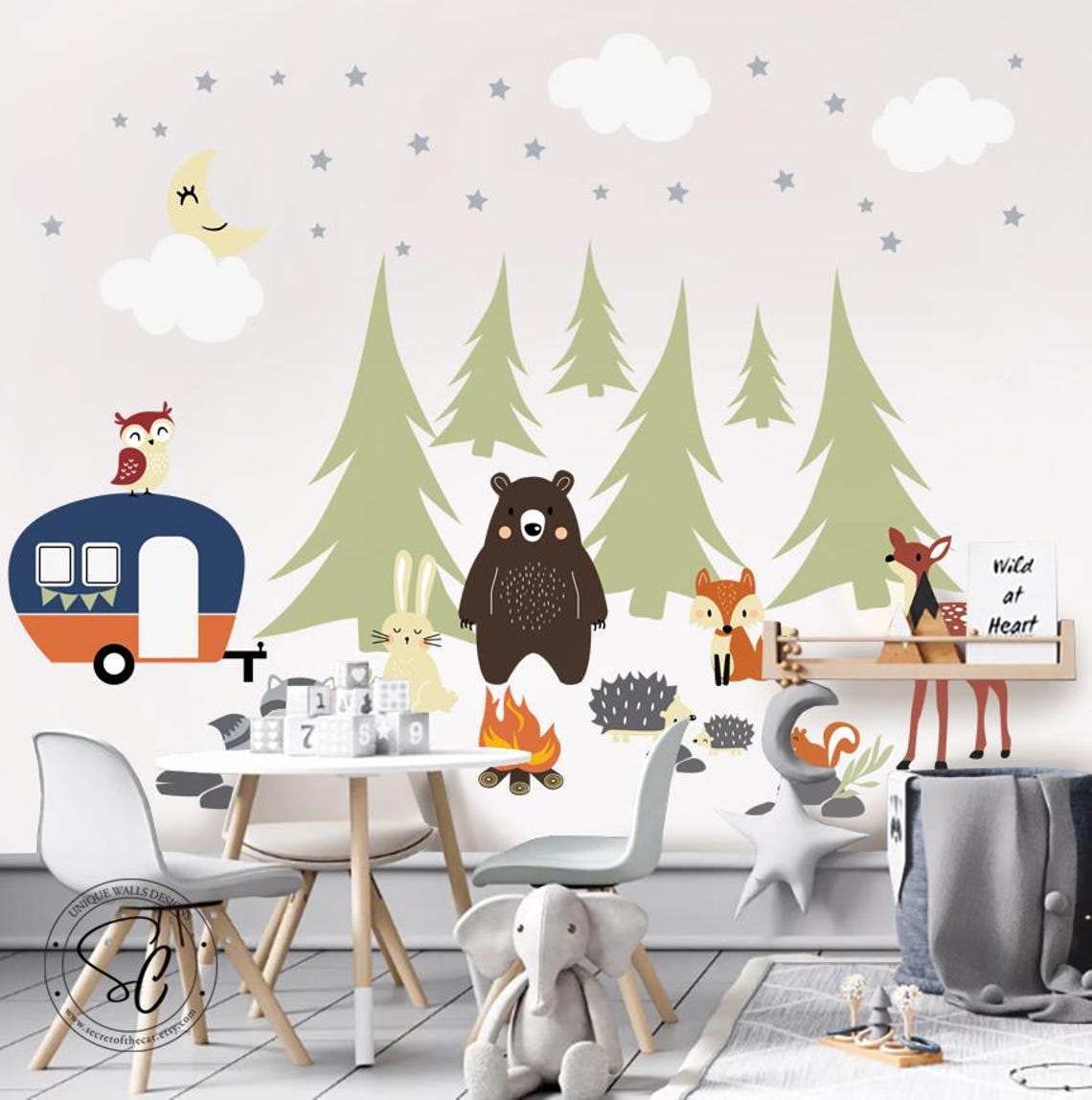 Woodland Animals Campfire Vinyl Wall Decal – Kids Room Decor - Etsy