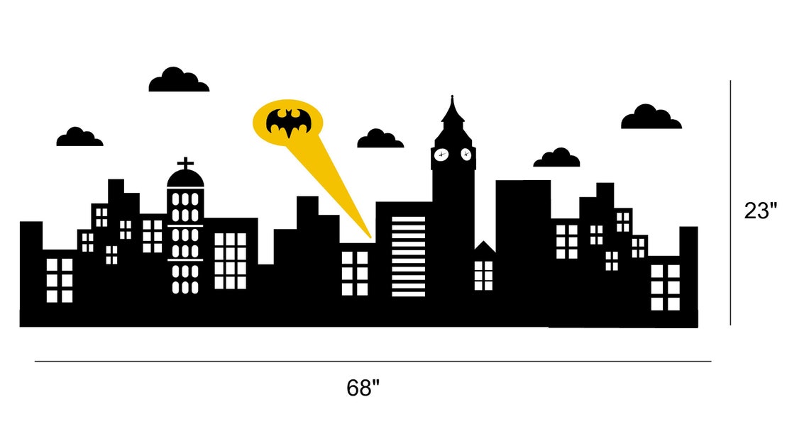 Layered City Skyline Silhouette With City Lights Wall Decal - Etsy