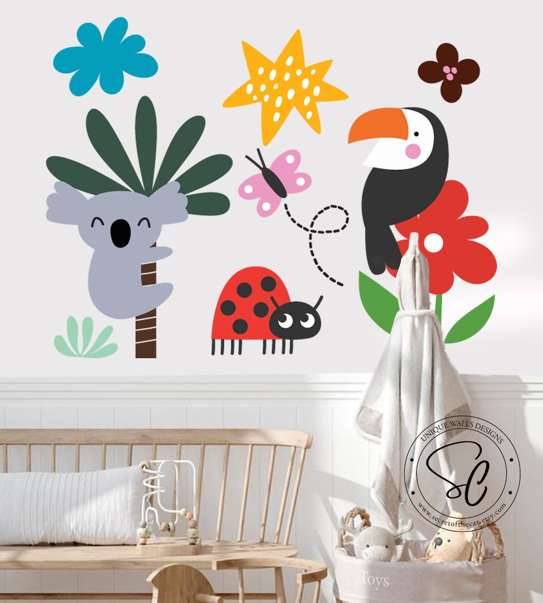 Jungle Wall Sticker, Colorful Wall Decal, Jungle Wall Decal, Colorful ...