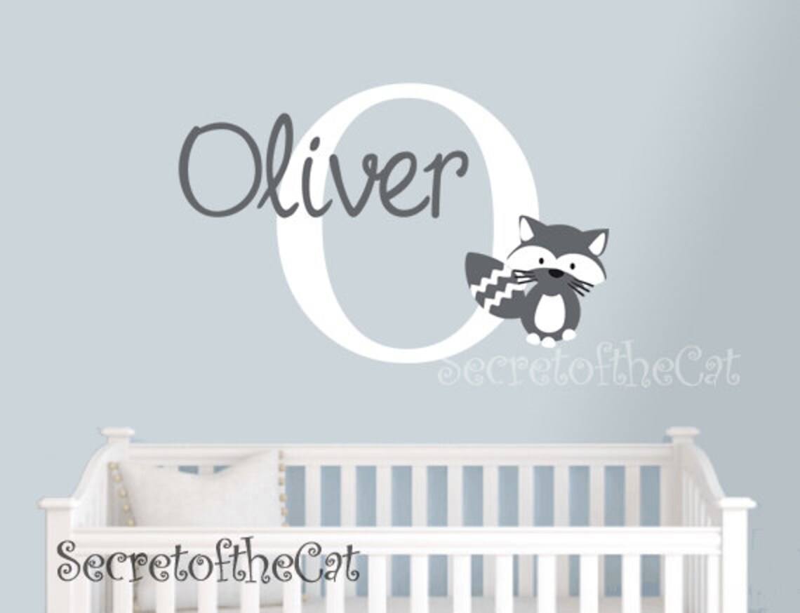 Nursery Wall Decals Raccoon Name Monogram Wall Decal-Wall | Etsy