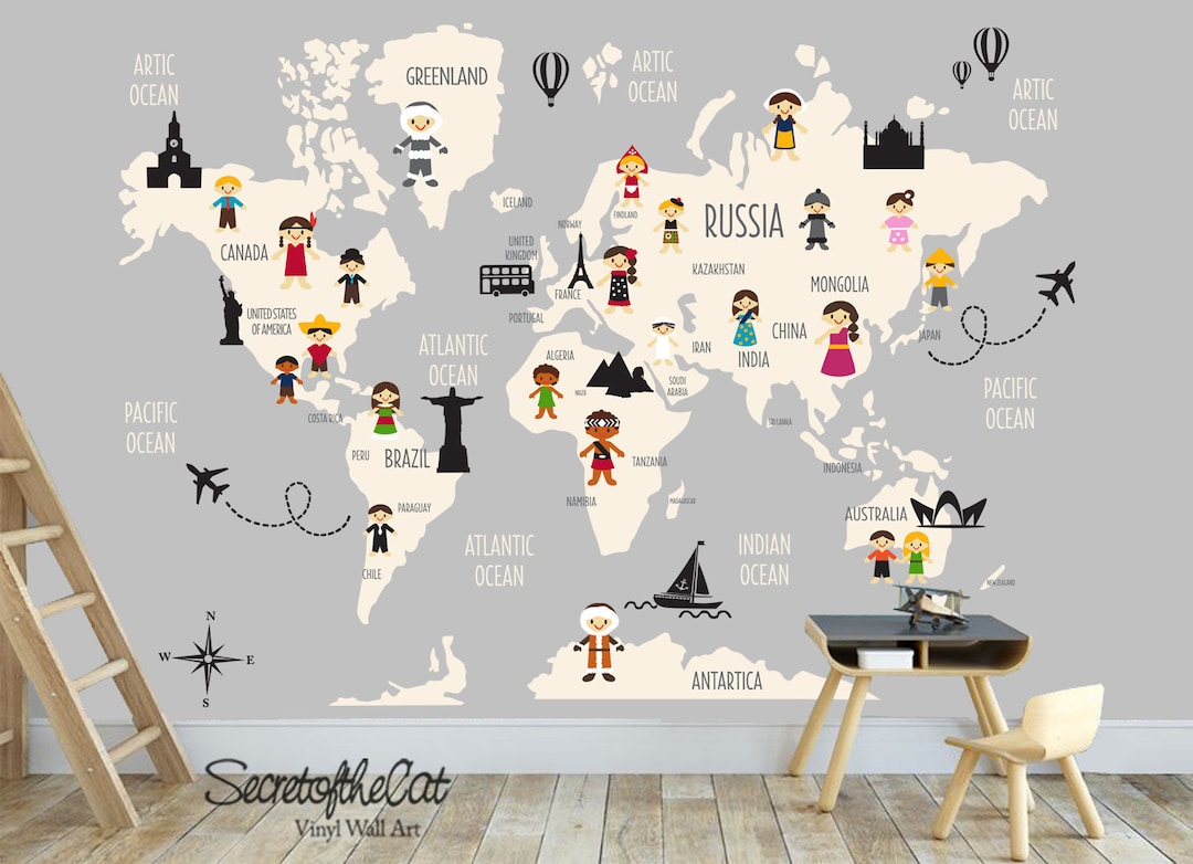 World Map Sticker - World Map - Map Wall Decal - Wall Decal Nursery ...