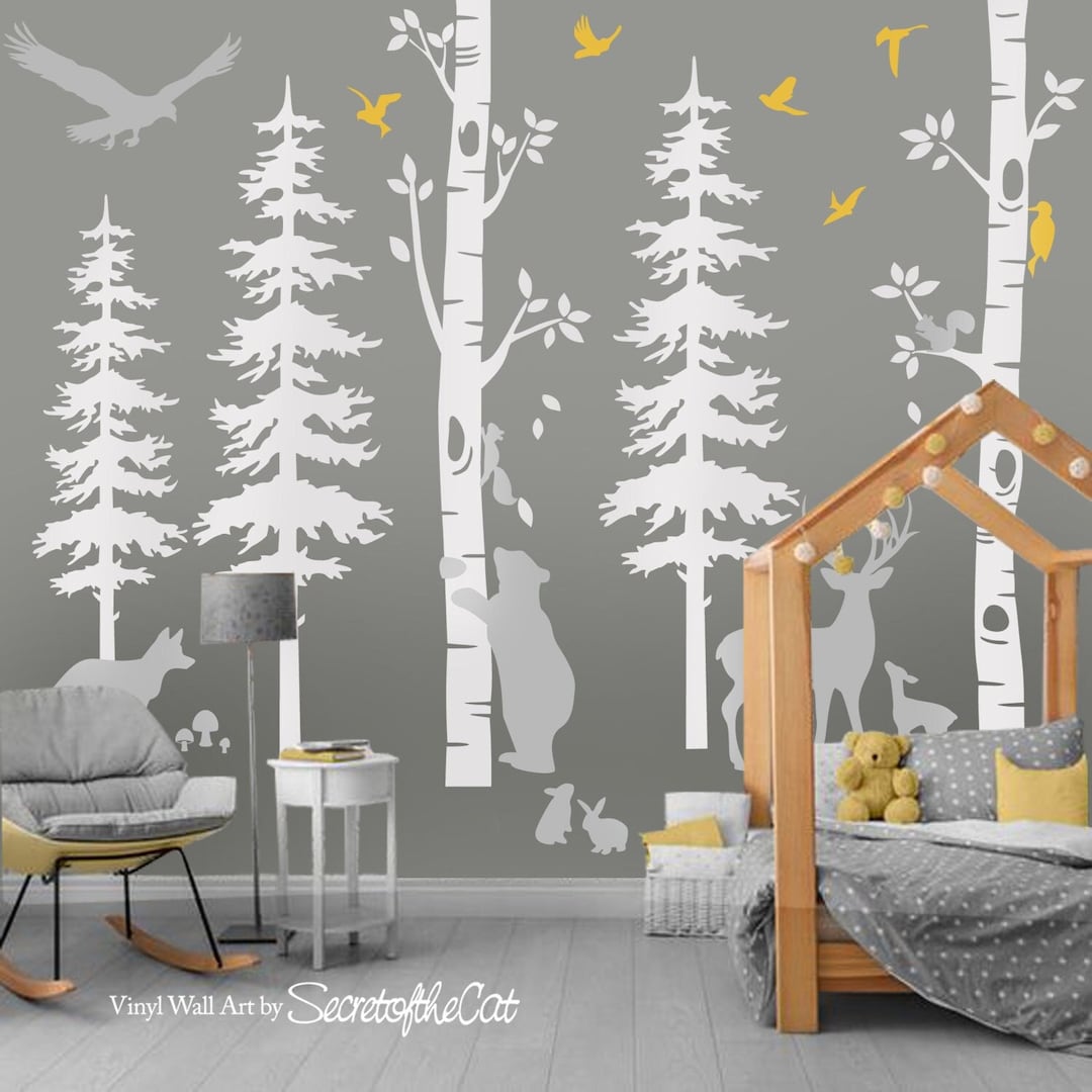 Woodland Wall Decal- Scandinavian Decal- Woodland Birch Tree- Woodland ...