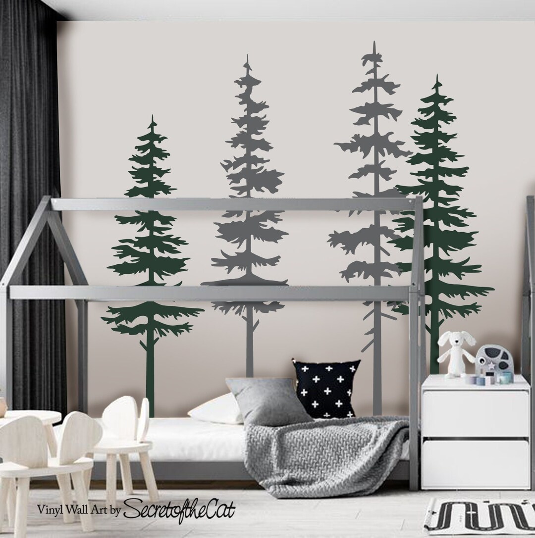 Pine Tree Forest Wall Decals, Pine Tree Decal Set of 4, Wall Decals ...