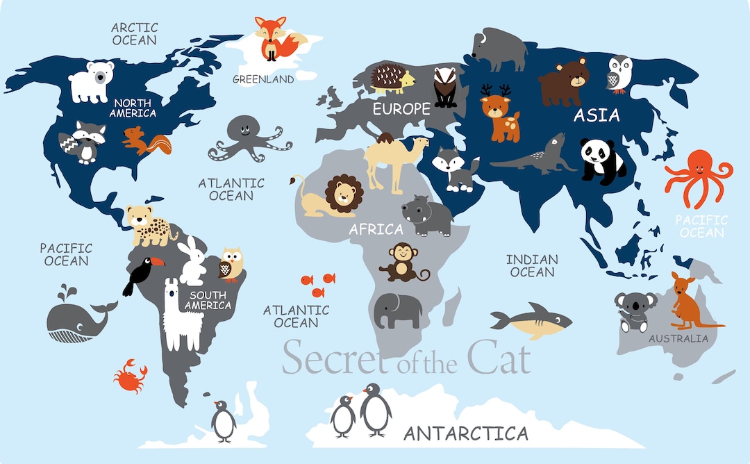 World Map Decal -nursery Wall Decal - Wall Decal Nursery - Map Decal ...