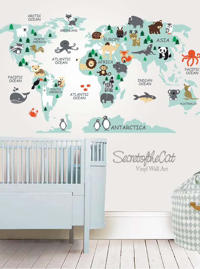 World Map Decal Map Sticker World Map Children Wall Decal - Etsy