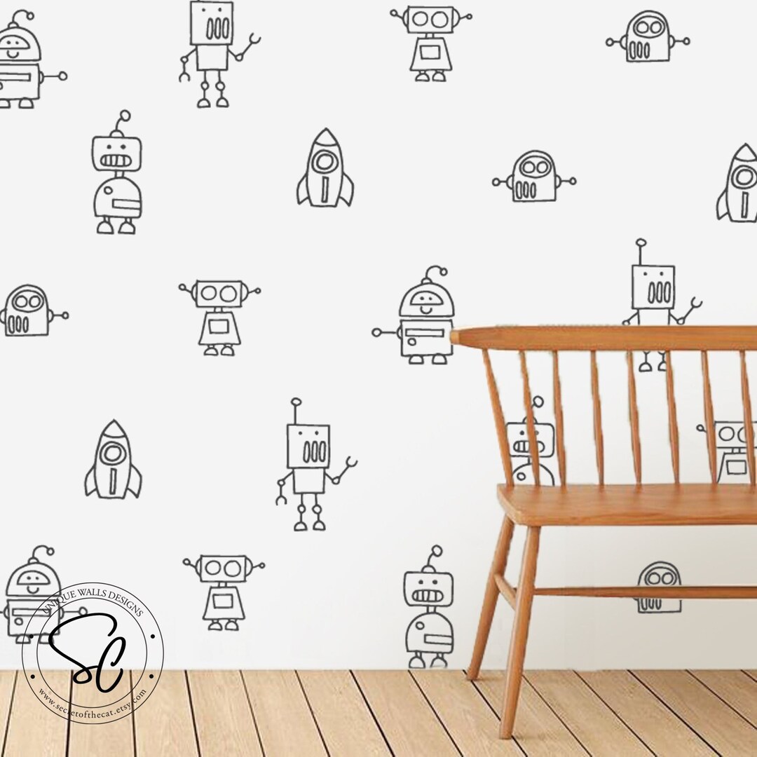 Robots Wall Decals, Boho Nursery Wall Decal Stickers, Playroom ...