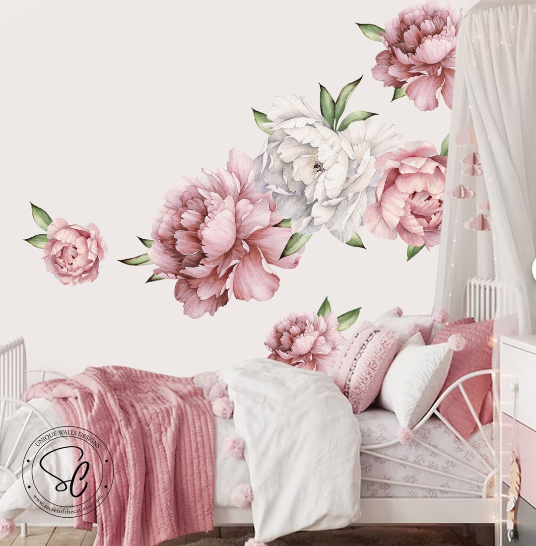 Peony Wall Decal Pink Flowers Wall Stickers Peel and Stick - Etsy