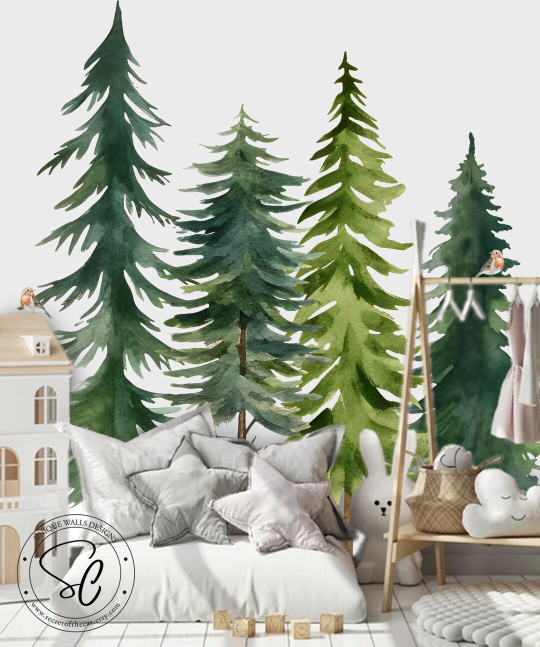 Pine Tree Wall Decals,forest Nursery, Nursery Decals, Kids Room Decals, Pine Tree Wall Stickers ...