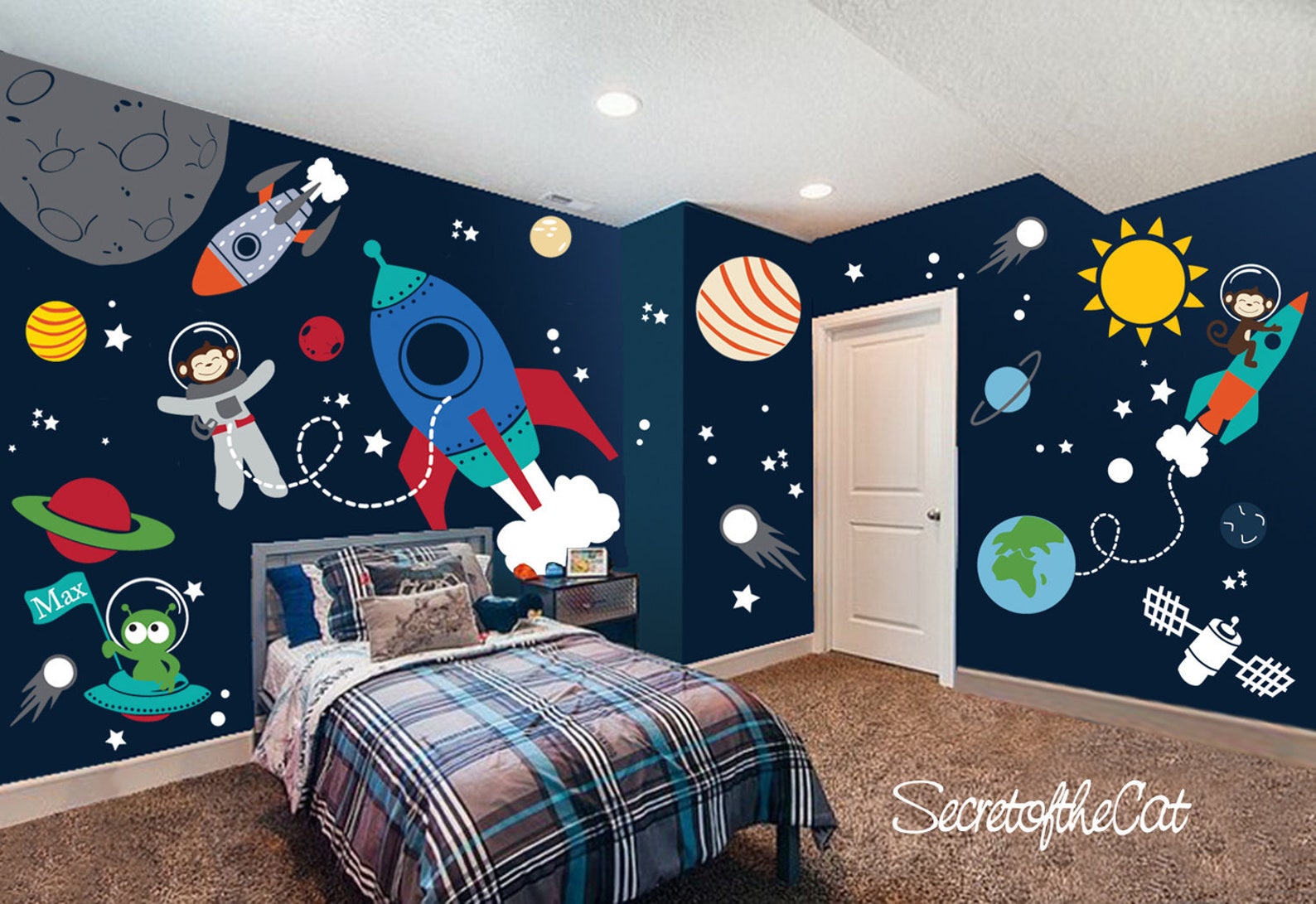Outer Space Wall Decal Stars Planets Astronaut Rocket Ship | Etsy