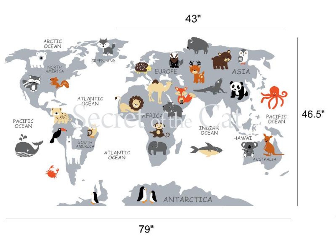 World Map Decal nursery Wall Decal Wall Decal Nursery Map | Etsy