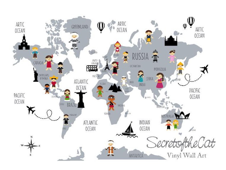 World Map Sticker World Map Map Wall Decal Wall Decal | Etsy