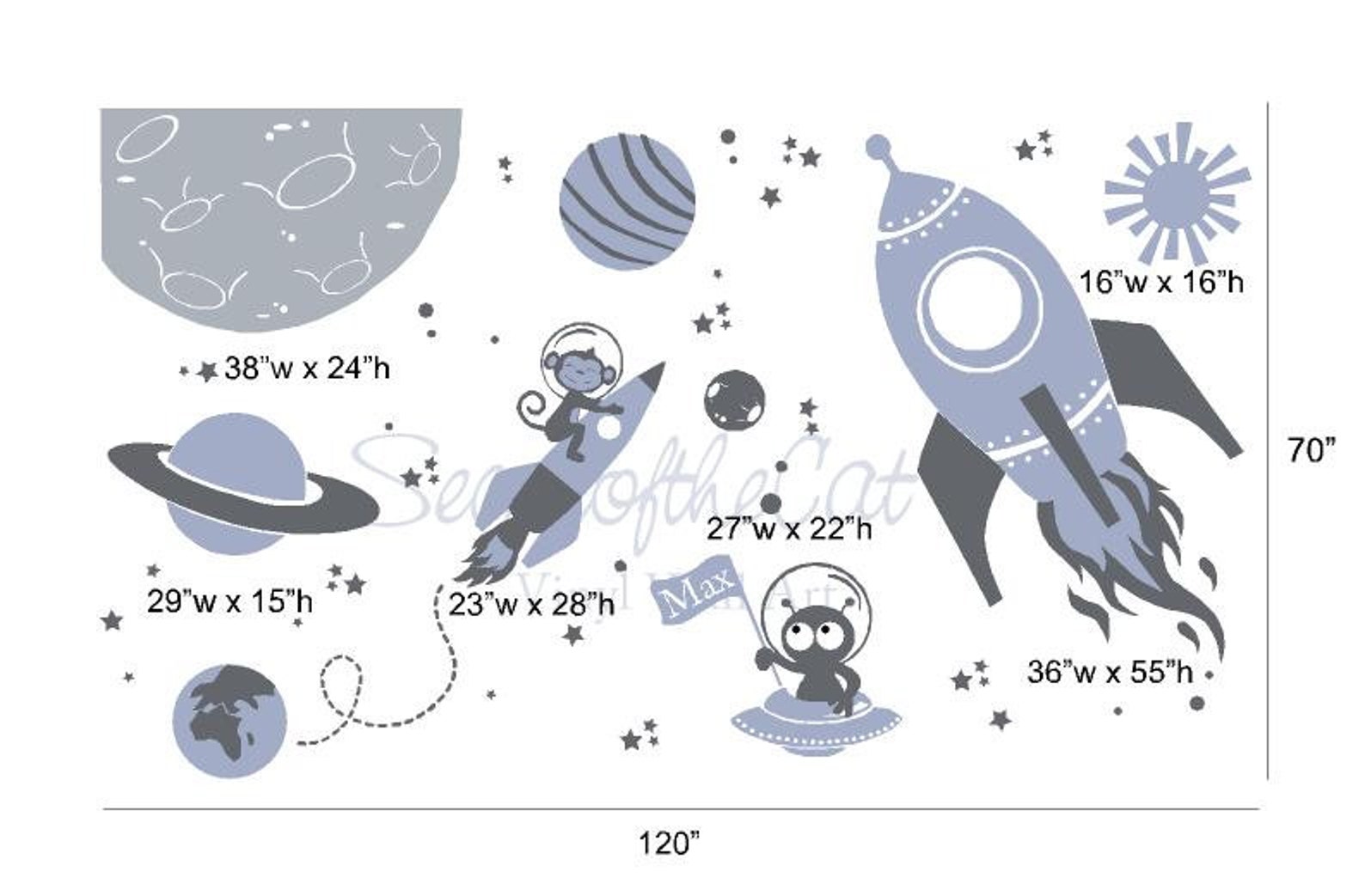 Outer Space Wall Decal Stars Planets Astronaut Rocket Ship - Etsy