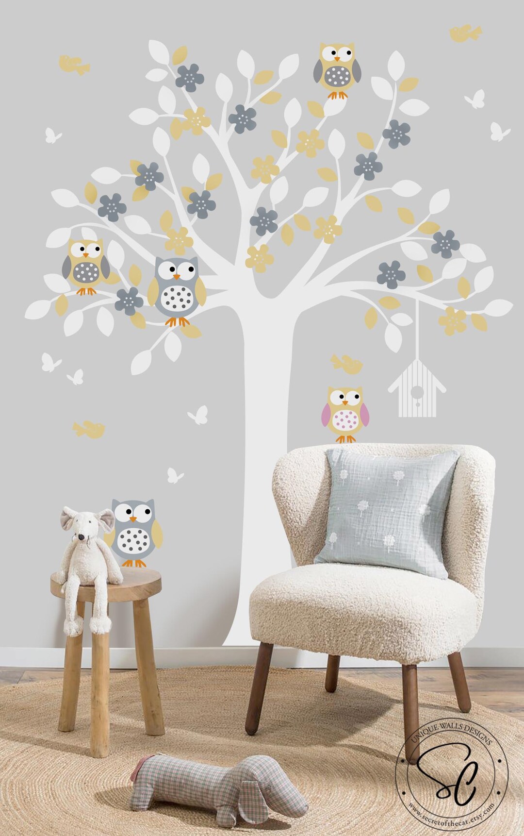 Nursery Wall Decal-wall Decal Nursery - Tree With Ows and Birds ...