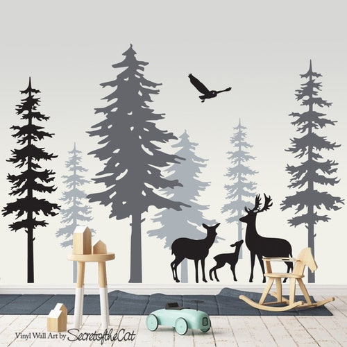 Wall Decals Nursery Pine Tree Forest Wall Decalstree Wall - Etsy