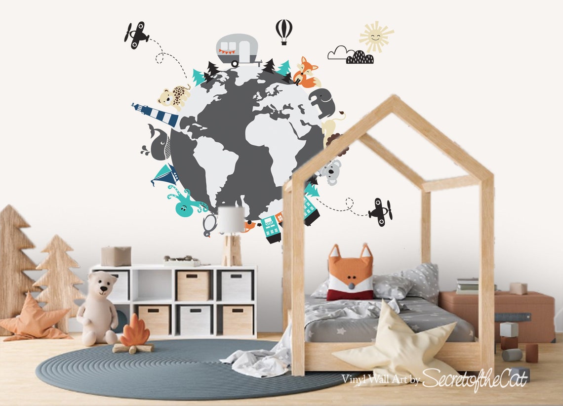 World Map Decal Map Decal World Map Children Wall Decal - Etsy