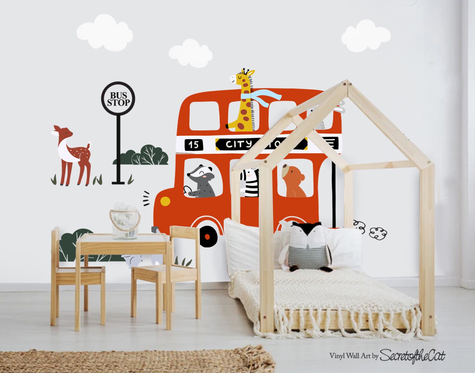 London Bus Wall Decal, Animals, Bus Stop, Nursery Decor - Etsy