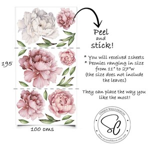 Peony Wall Decal, Pink Flowers Wall Stickers, Peel and Stick Flowers ...