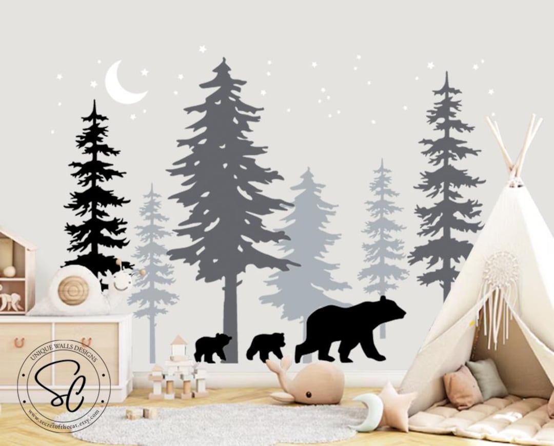 Wall Decals Nursery, Pine Tree Forest Wall Decals,tree Wall Decals ...