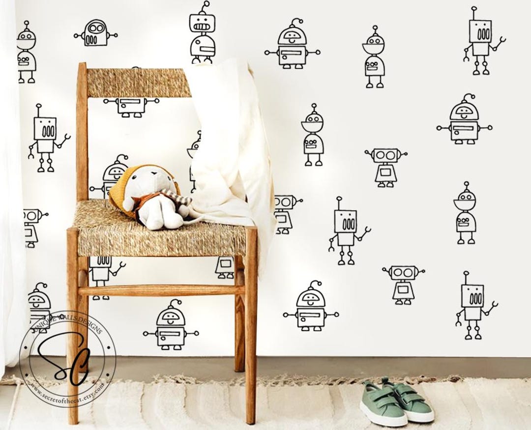 Robots Wall Decals, Boho Nursery Wall Decal Stickers, Playroom ...