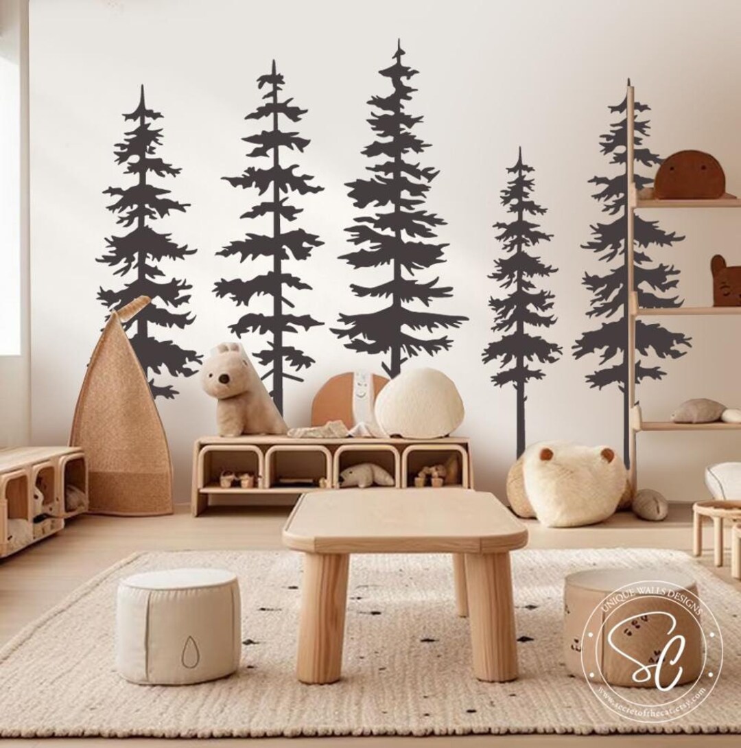 Wall Decals Nursery, Pine Tree Forest Wall Decals,tree Wall Decals ...