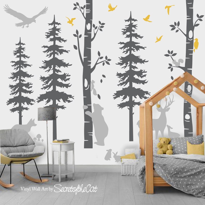 Woodland Wall Decal Scandinavian Decal Woodland Birch Tree - Etsy