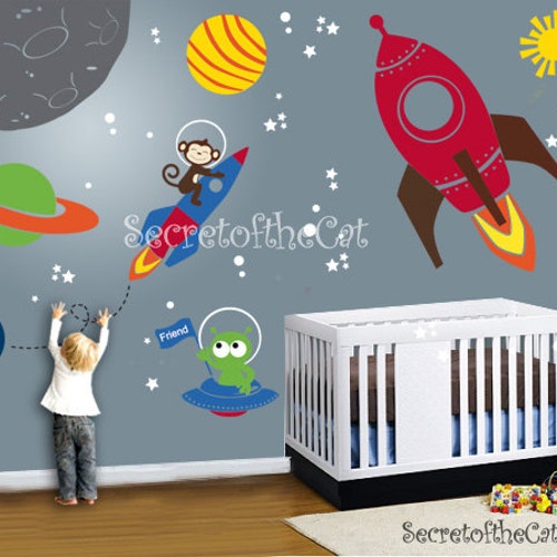 Outer Space Wall Decals Aliens Wall Decal Rocket Ship Wall - Etsy
