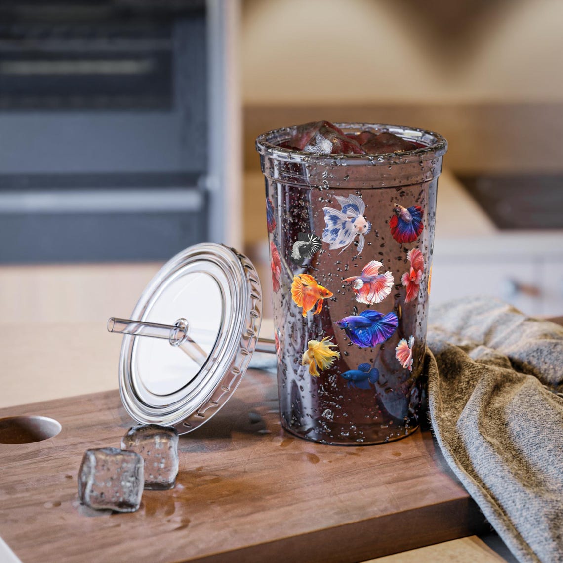 Colorful Betta Fish Pattern Acrylic Cup | Tropical Aquarium Drink ...