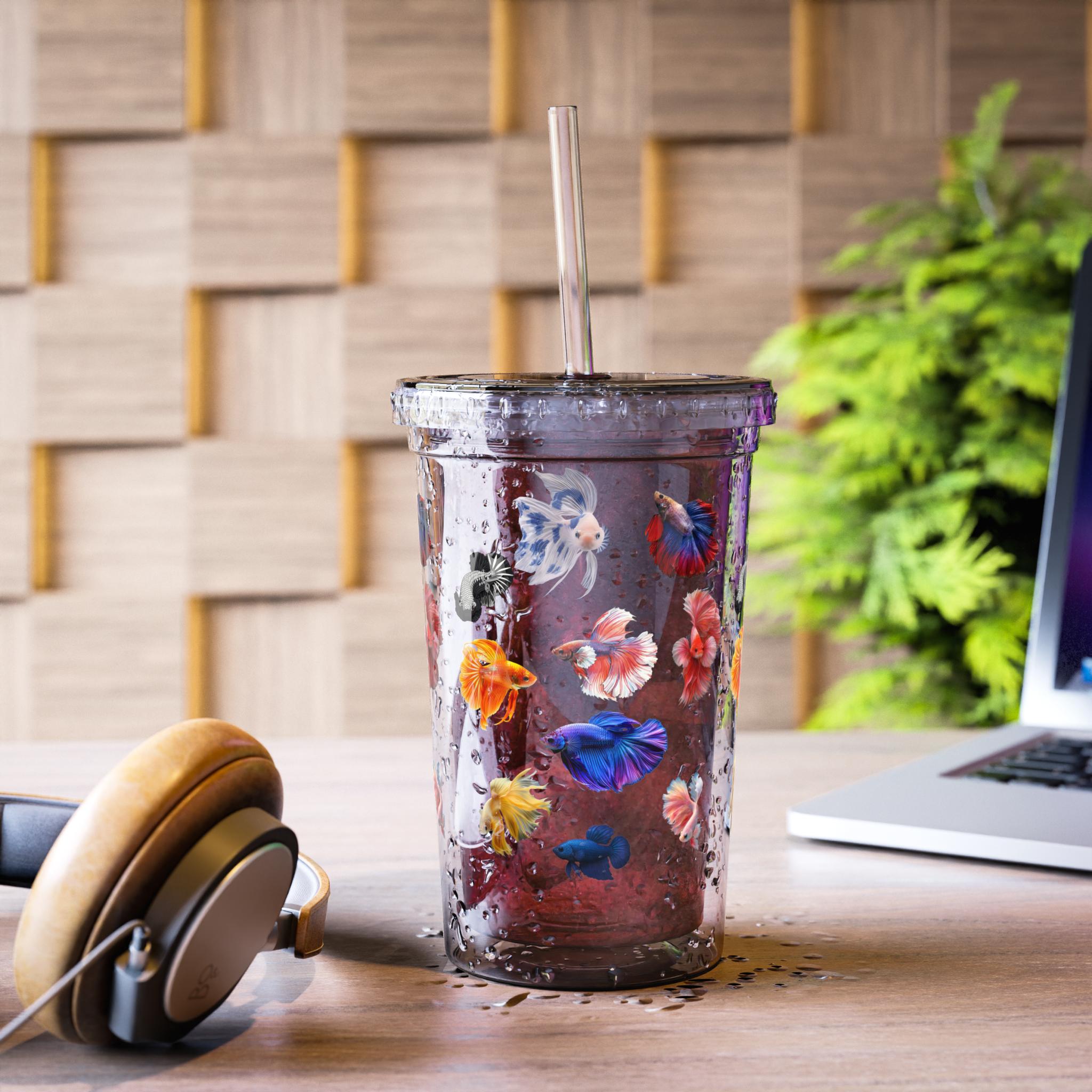 Colorful Betta Fish Pattern Acrylic Cup | Tropical Aquarium Drink ...