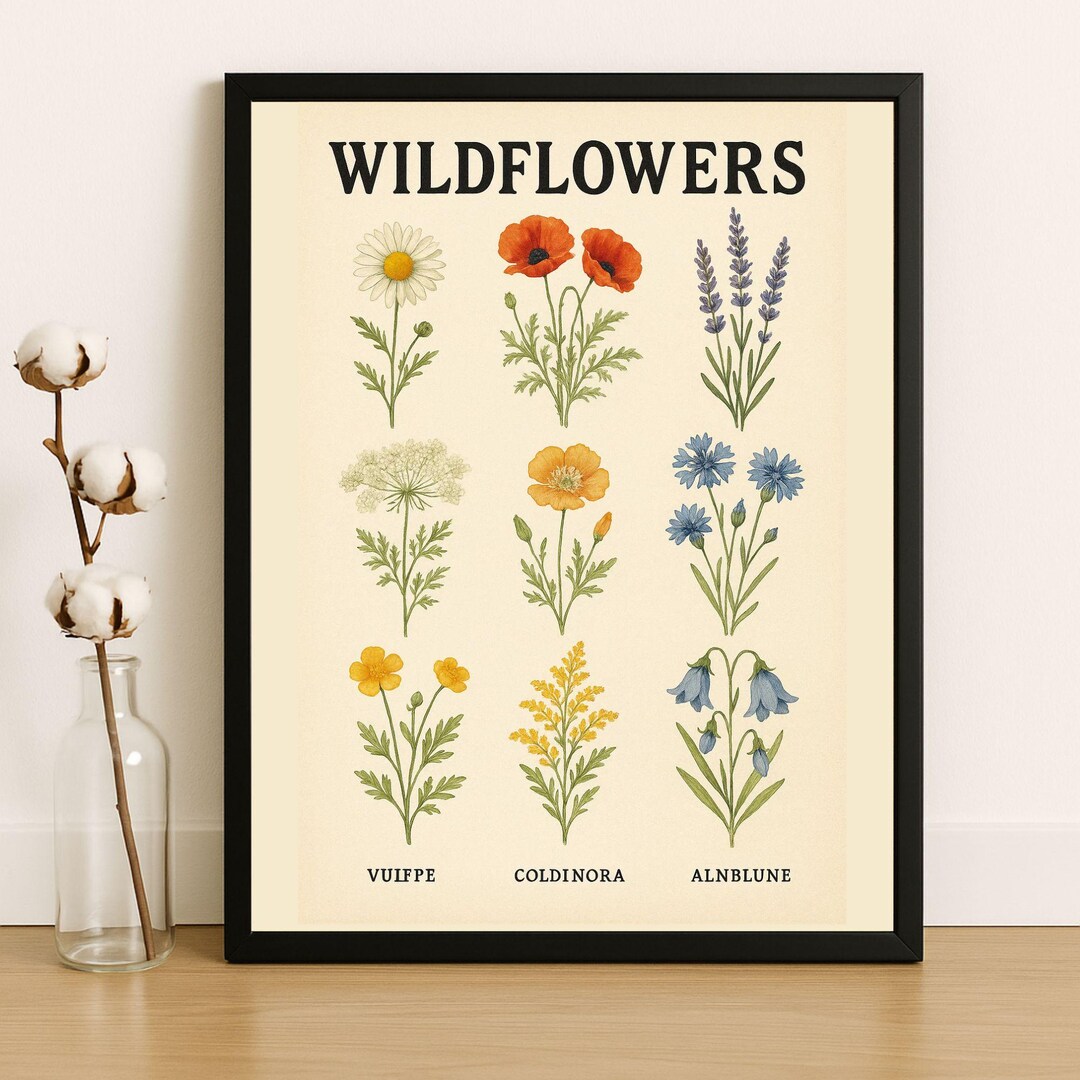 Wildflowers Vintage Botanical Poster Educational Field Guide Printable ...