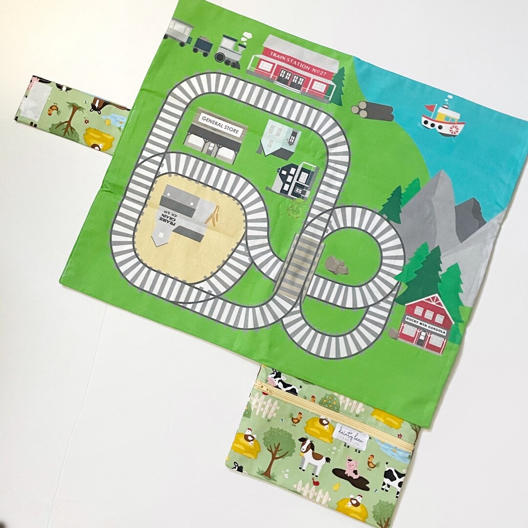 Train Play Mat: Foldable Travel Activity Mat With Farm Pouch - Etsy