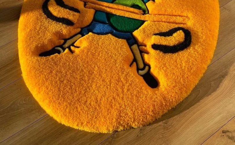 Cartoon Dog Face Rug – Handmade Round Tufted Area Rug Yellow Cartoon ...