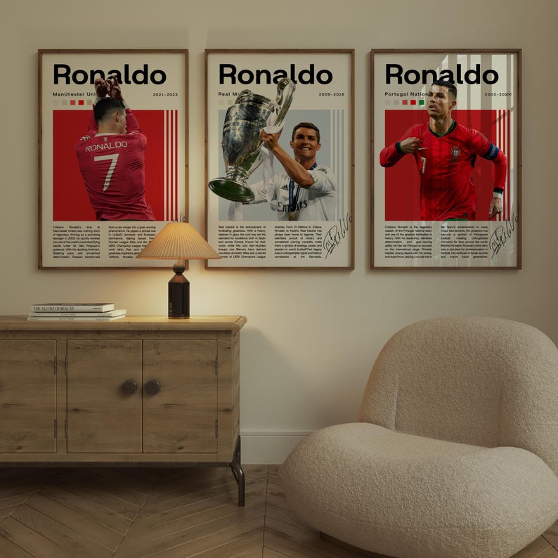 Cristiano Ronaldo Poster Set: Real Madrid Football Art, Sports Bedroom ...