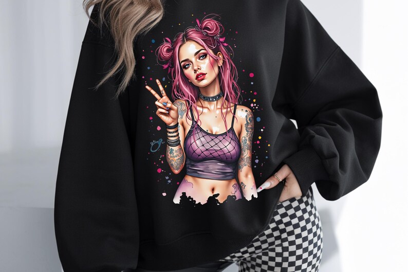 Punk Rock Princess PNG Sublimation Graphic | Pink Hair Girl Peace Sign ...