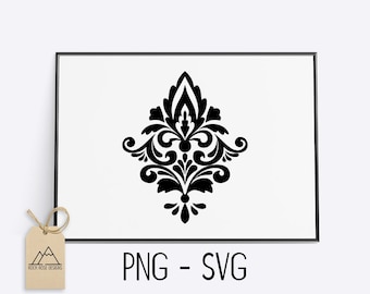 Damask Accent Floral Cuttable Design SVG PNG DXF & Eps Designs Cameo ...